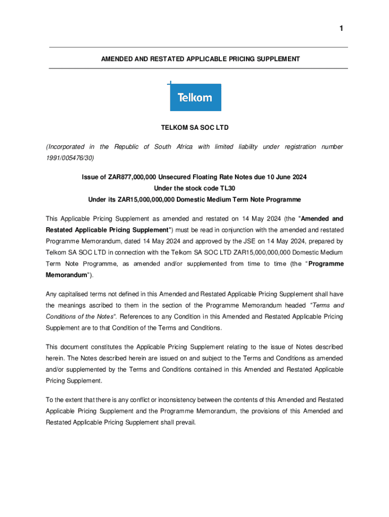 Fillable Online TELKOM SEC PROSPECTUS M/P Fax Email Print - pdfFiller