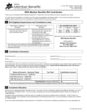 Fillable Online IRA Contribution Form - WEA Member Benefits Fax Email ...