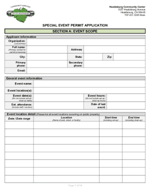 Fillable Online SPECIAL EVENT PERMIT APPLICATION SECTION A: EVENT SCOPE ...