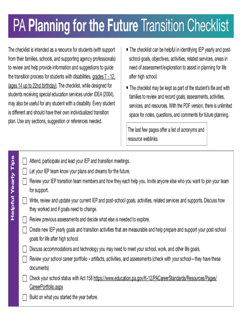Fillable Online PA Transition Resources: Take a step ahead in Secondary ...