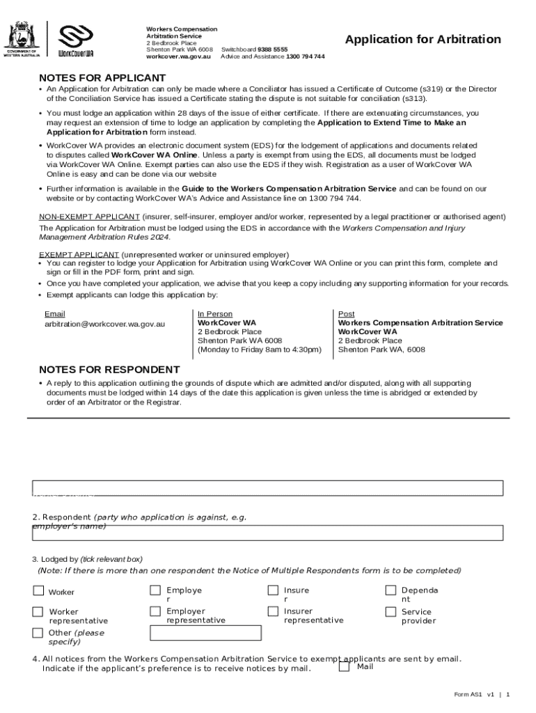 Application for Arbitration Workplace Fatality Compensation Doc Template | pdfFiller