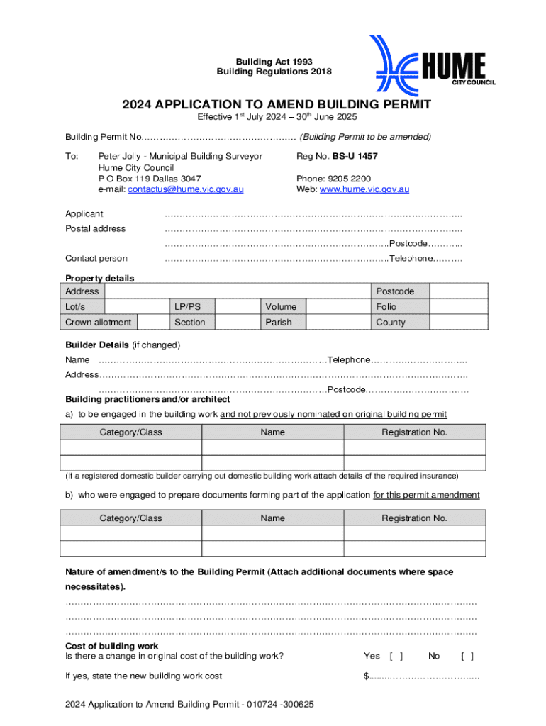 Fillable Online 2024 APPLICATION TO AMEND BUILDING PERMIT Fax Email ...