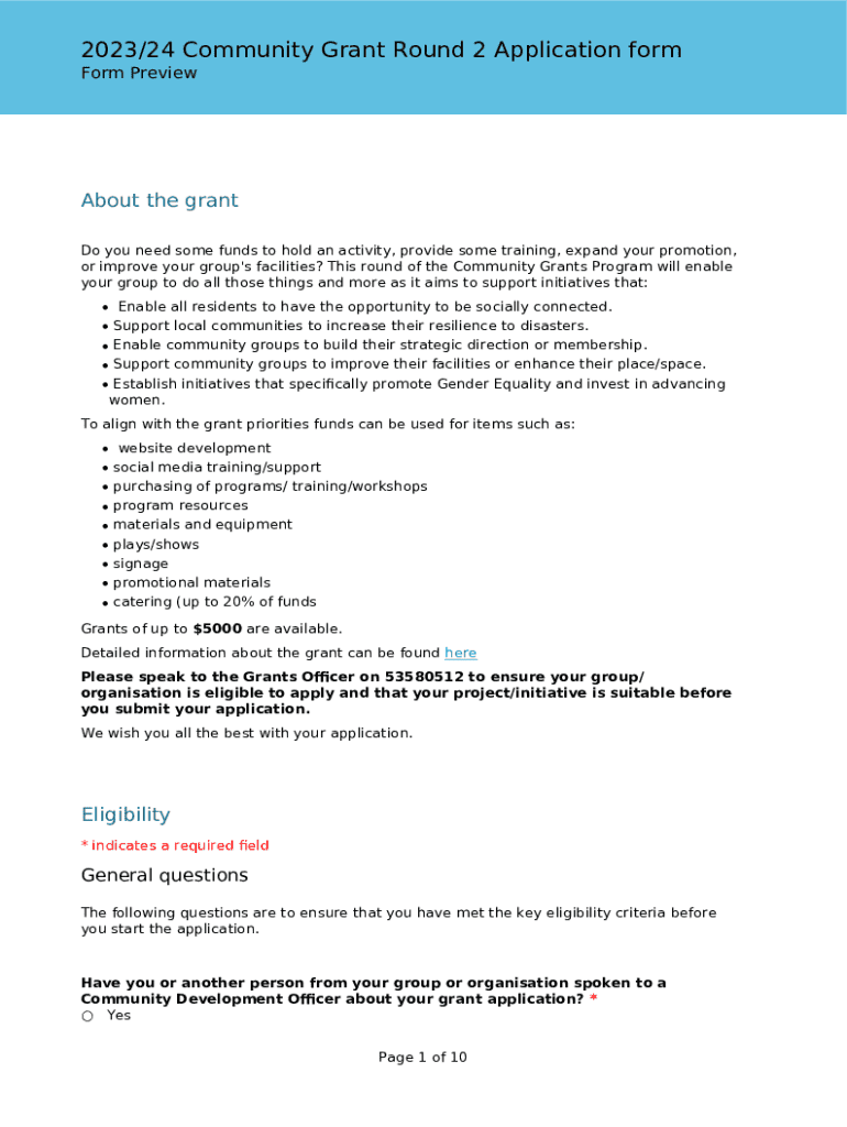 Fillable Online 2023/24 Community Grant Round 2 Application form Fax Email Print - pdfFiller