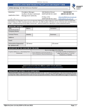 Fillable Online 2024/2025 LEVEE MAINTENANCE PRE-APPLICATION INQUIRY ...