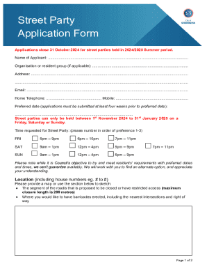 Fillable Online Street party application form - Redbridge eforms Fax ...
