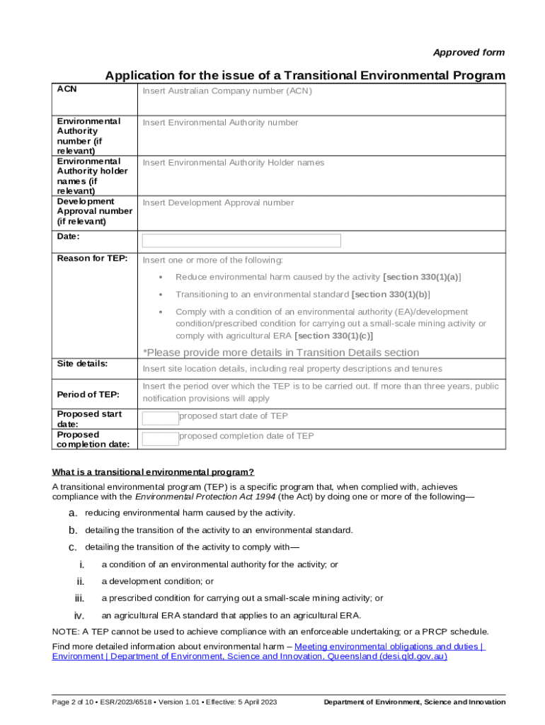 Approved Application for issue of TEP Doc Template | pdfFiller