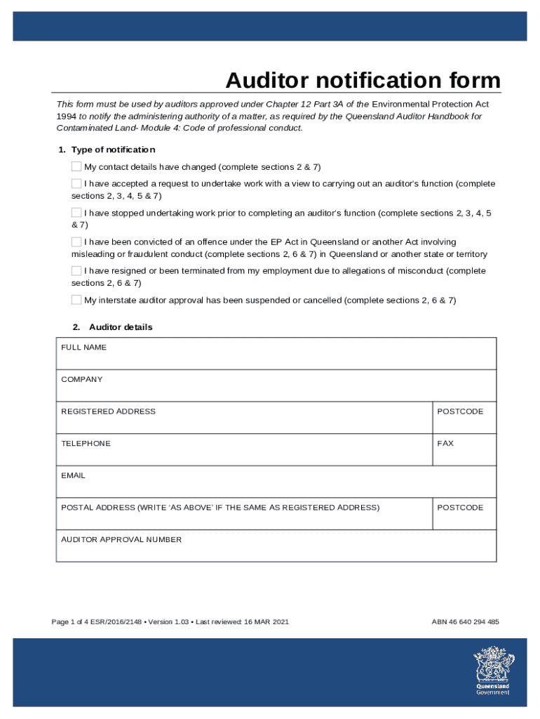 Auditor notification Doc Template | pdfFiller