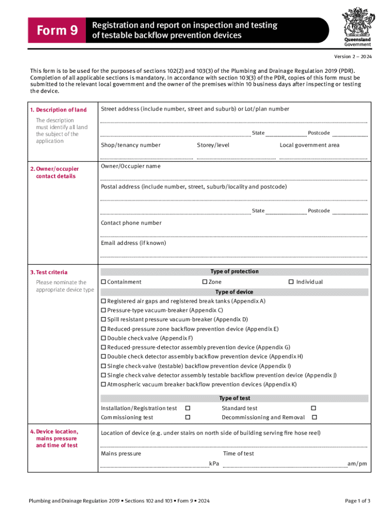 Fillable Online Form 9 Registration and report on inspection and ...