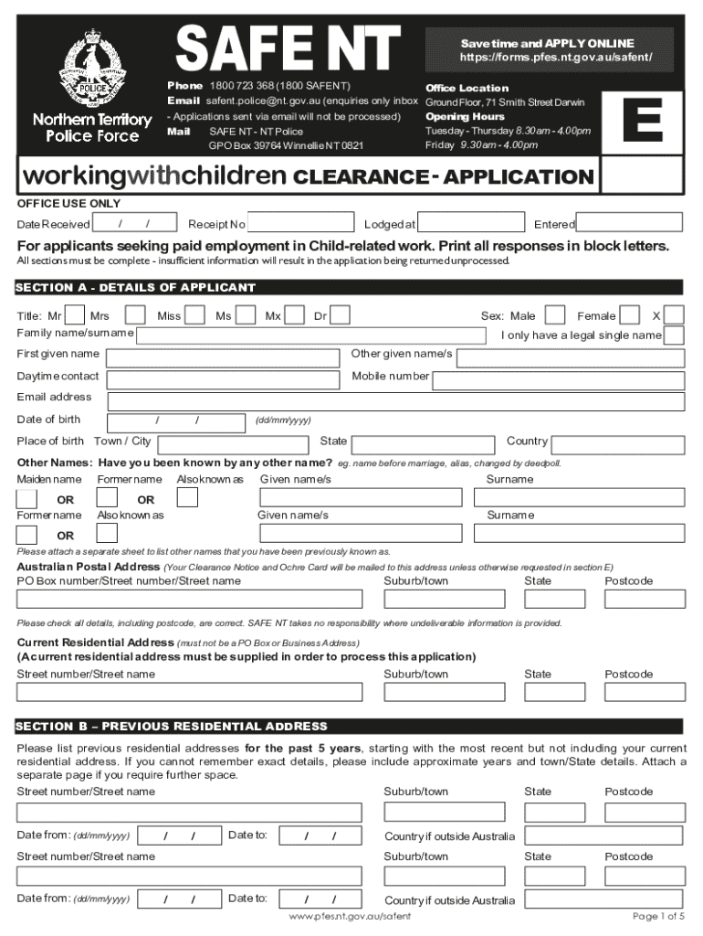 Fillable Online SAFE NT Online Applications - National Police Check Fax ...
