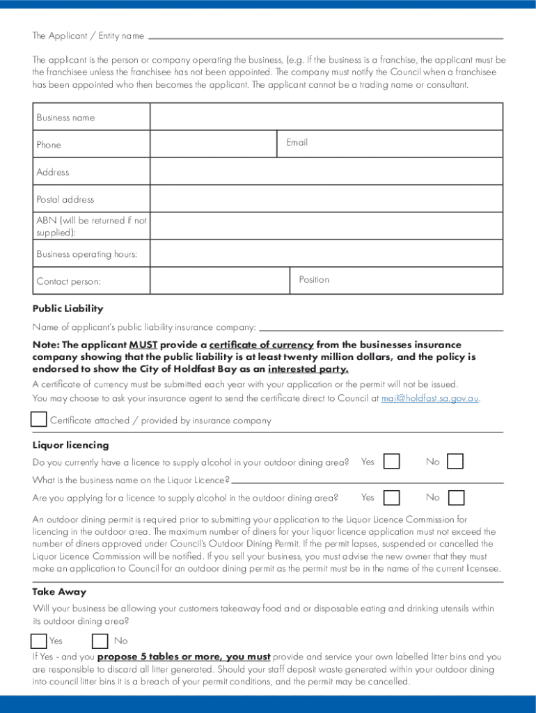 Fillable Online OUTDOOR DINING PERMIT APPLICATION FORM 2024/25 Fax ...