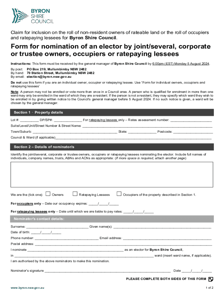 Fillable Online E2023 114085Non-residential roll nominee application template 2024 Fax Email ...