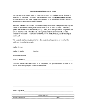 Fillable Online EDUCATION/VACATION LEAVE FORM Pre-approved educational ... Fax Email Print ...