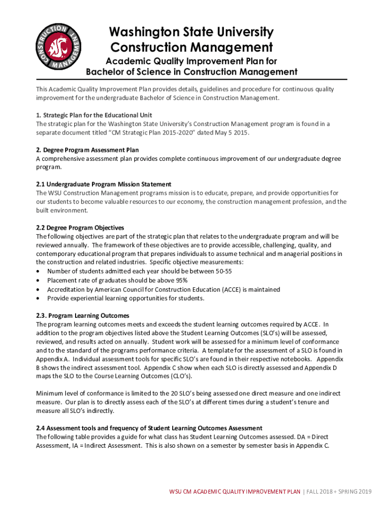 Fillable Online sdc wsu Academic Quality Improvement Plan for Bachelor ...