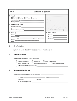 Fillable Online JDF 98 - Affidavit of Service Fax Email Print - pdfFiller