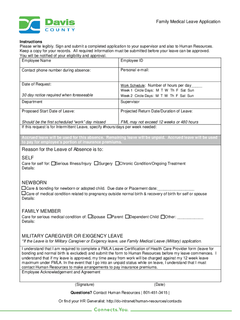 Fillable Online Family Medical Leave Application Military Caregiver ...