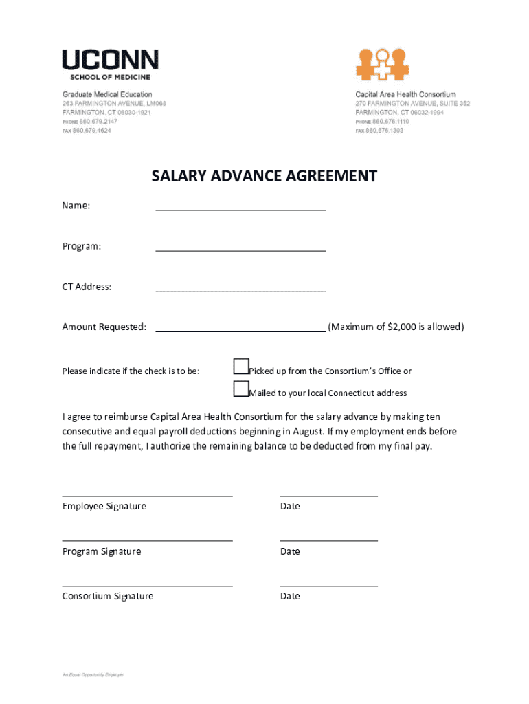 Fillable Online SALARY ADVANCE AGREEMENT Fax Email Print - pdfFiller