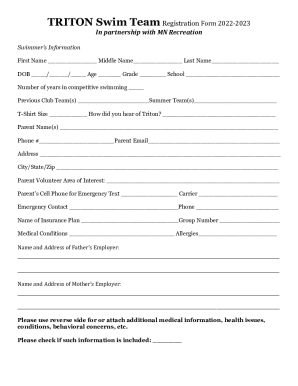Fillable Online TRITON Swim Team - Registration Form Fax Email Print ...