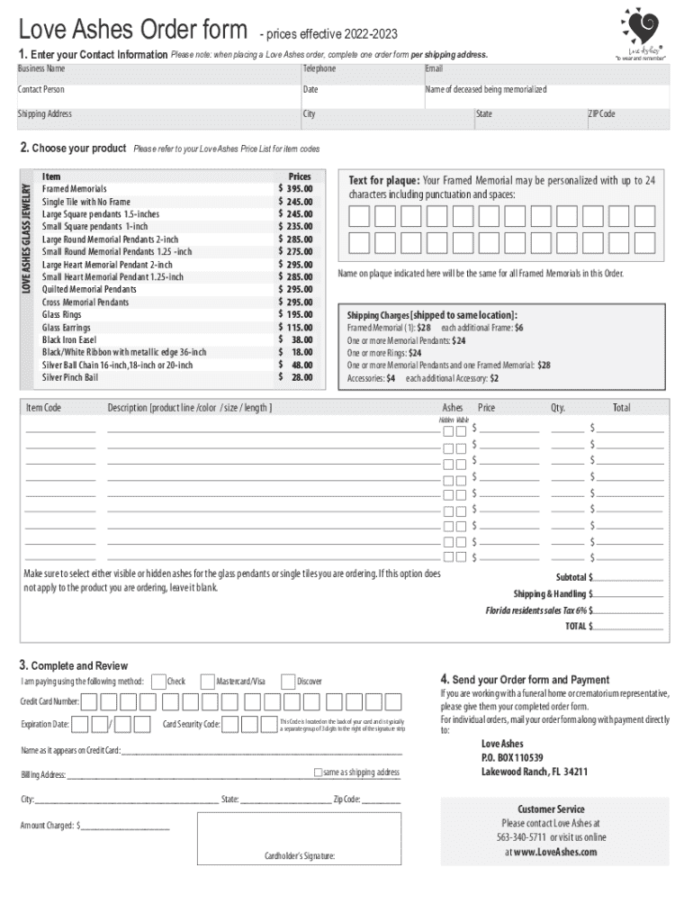 Fillable Online Ashes Order Form Fax Email Print - pdfFiller