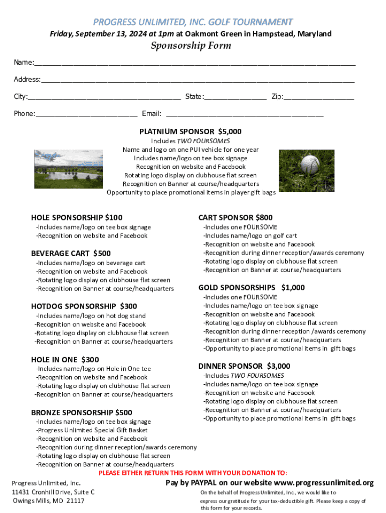 Fillable Online Golf tournament to benefit Progress Unlimited, Inc. Fax ...