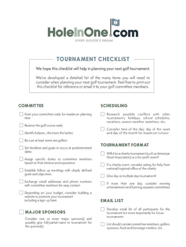 Fillable Online Your Tournament Checklist: Get Started Now Fax Email ...