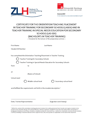 Fillable Online Certificate for the Orientation Teaching Placement in ...
