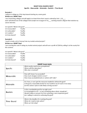 Fillable Online Smart Goal Example Sheet Fax Email Print - pdfFiller