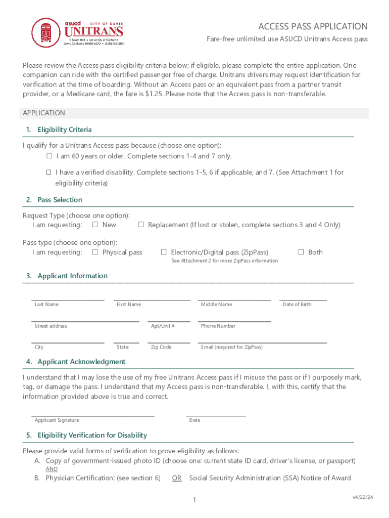 Fillable Online unitrans ucdavis Access Pass - Accessibility (U.S ...
