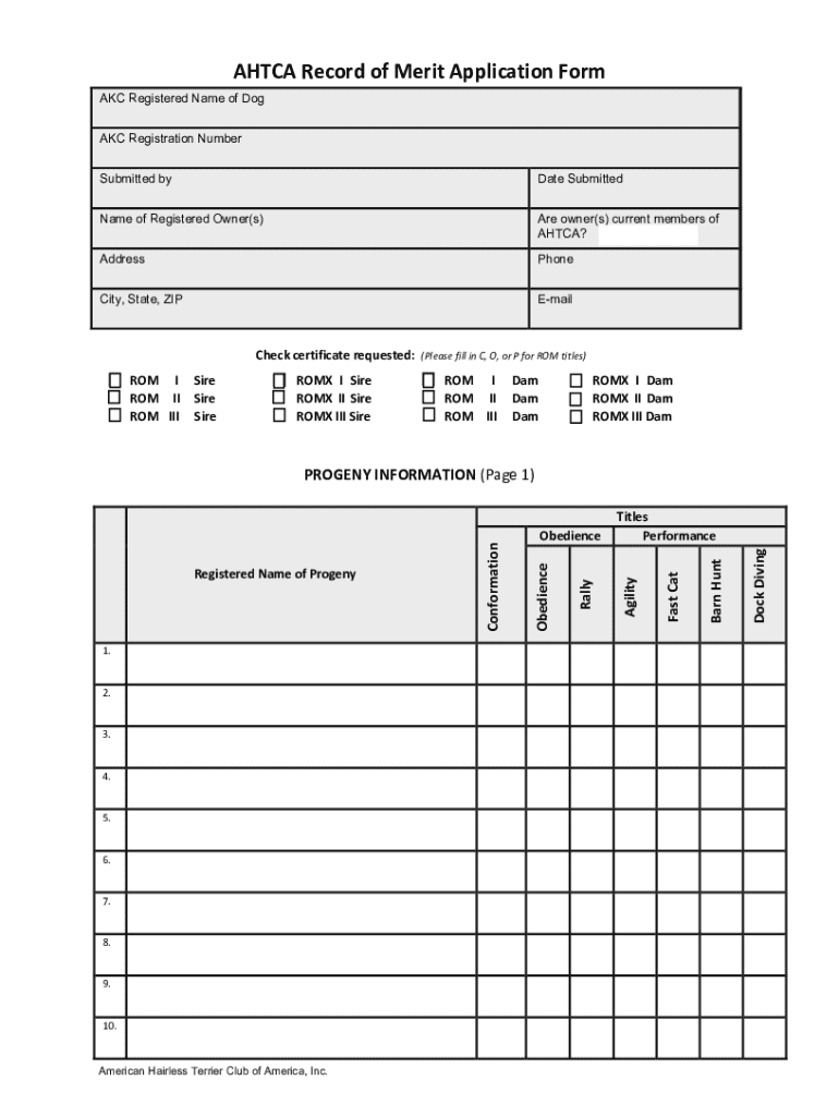 Fillable Online AHTCA Record of Merit Application Form Fax Email Print ...