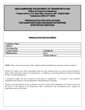 Fillable Online DBE Supportive Services Prequalification Statement Fax Email Print - pdfFiller