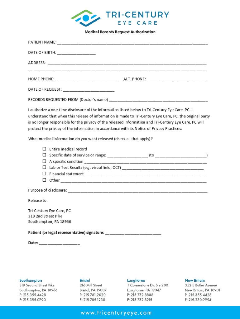 Fillable Online Medical Records Request Authorization PATIENT NAME Fax Email Print - pdfFiller