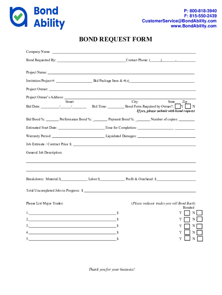 Fillable Online BOND.REQUEST.FORM.docx Fax Email Print - pdfFiller