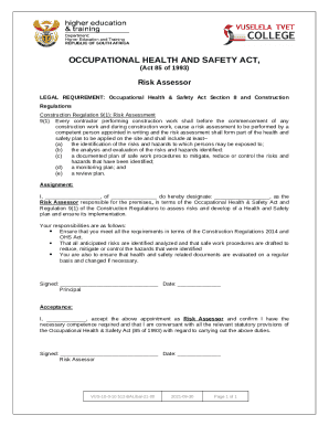 Occupational Health and Safety Act, No. 85 of 1993 Doc Template | pdfFiller