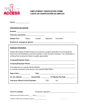 Fillable Online EMPLOYMENT VERIFICATION FORM/ Fax Email Print - pdfFiller