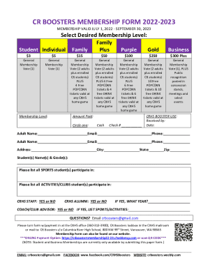 Fillable Online CR BOOSTERS MEMBERSHIP FORM 2022-2023 Fax Email Print - pdfFiller