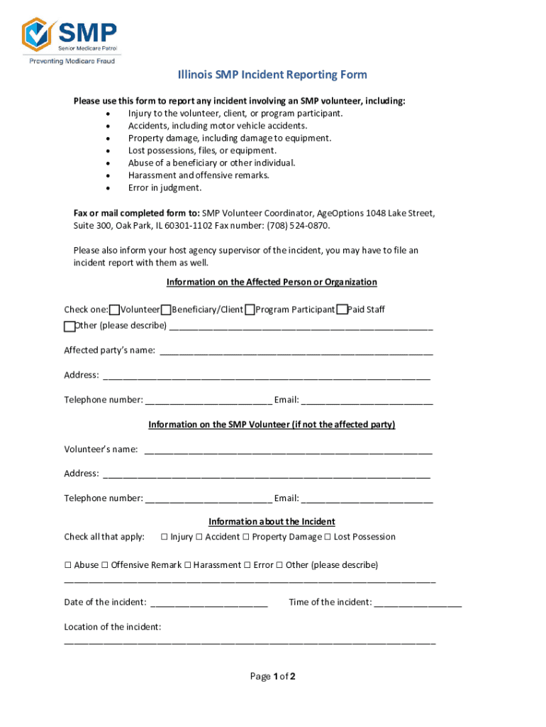Fillable Online Illinois SMP Incident Reporting Form Fax Email Print ...