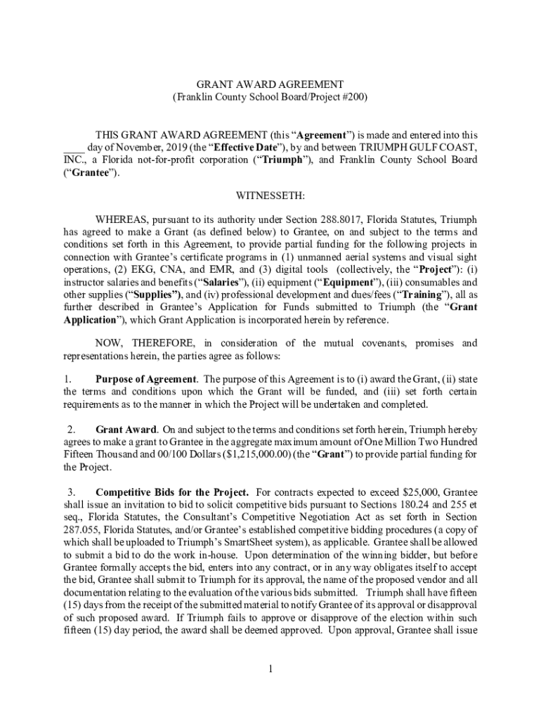 Fillable Online Grant Award Agreement - Franklin County UAS-EMT ...