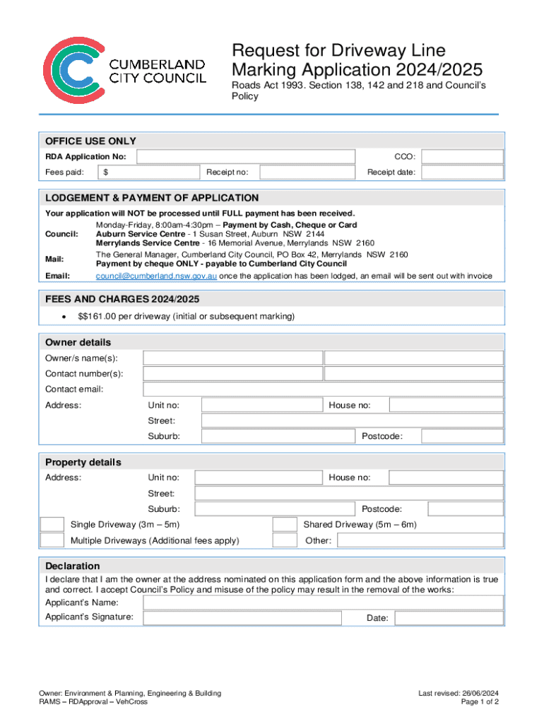 Fillable Online Request for Driveway Line Marking Application 2024/2025 Fax Email Print - pdfFiller