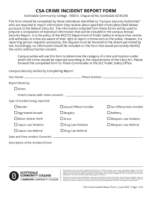 Fillable Online CSA CRIME INCIDENT REPORT FORM. CSA CRIME INCIDENT ...