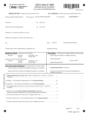 Fillable Online AMENDED RETURN - Check here and include Ohio IT RE Fax ...