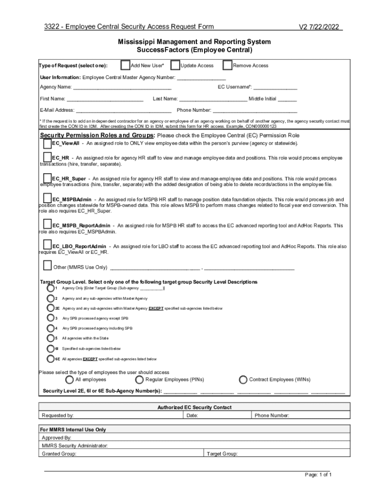 Fillable Online 3322 - Employee Central Security Access Request Form Fax Email Print - pdfFiller