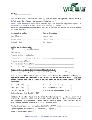 Fillable Online Request For Strata Corporation Form F(Certificate of Full ... Fax Email Print ...