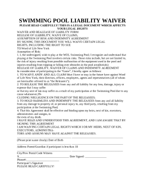 Pool Waiver For Rental Property - Fill Online, Printable ... Doc ...