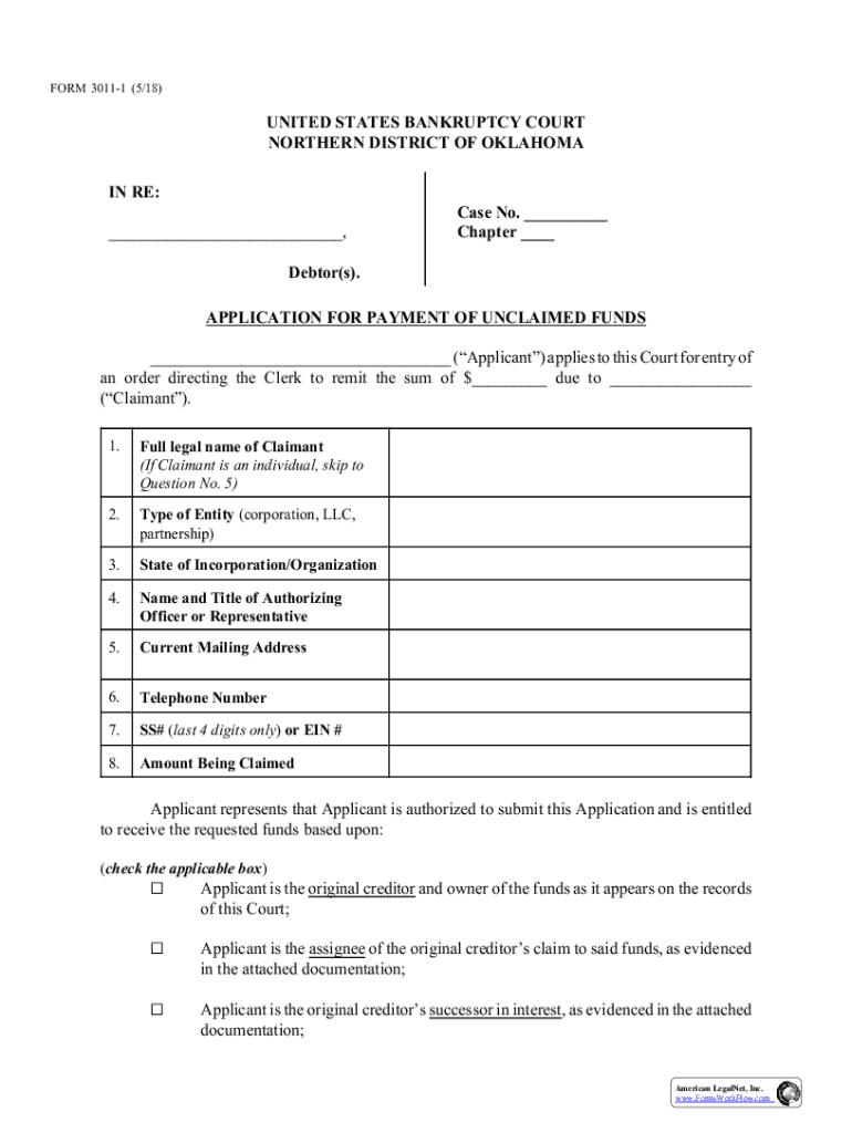 Fillable Online Local Form 3011-1 Application for Payment of Unclaimed ... Fax Email Print ...
