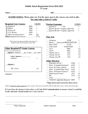 Fillable Online Middle School 8th Grade Registration form 2024-2025 Fax ...
