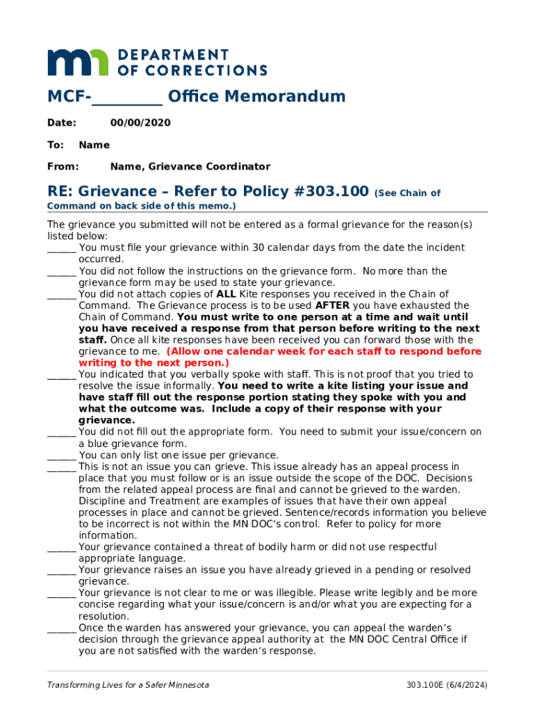 Grievance Return Cover Letter template Doc Template | pdfFiller