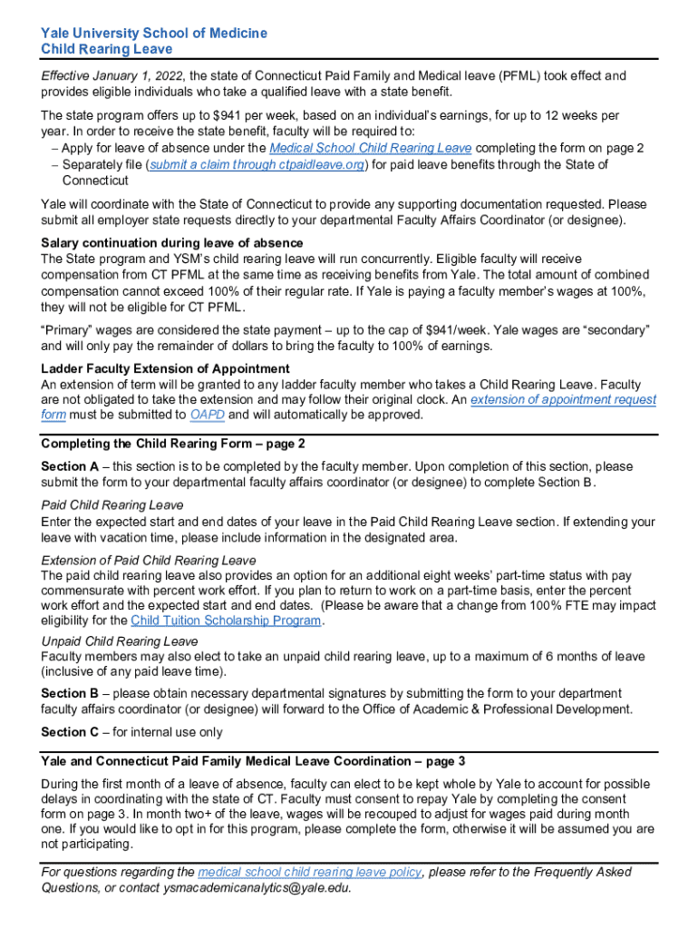 Fillable Online medicine yale child rearing leave request form (january ...