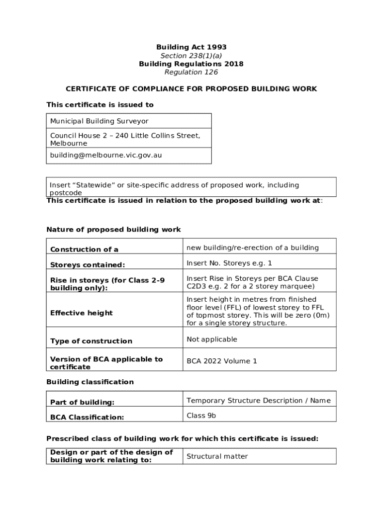 POPE - R126 Certificate of compliance for proposed building work Doc ...