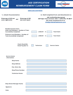 Fillable Online ASE Certification Reimbursement Claim Form (V.2) Fax ...