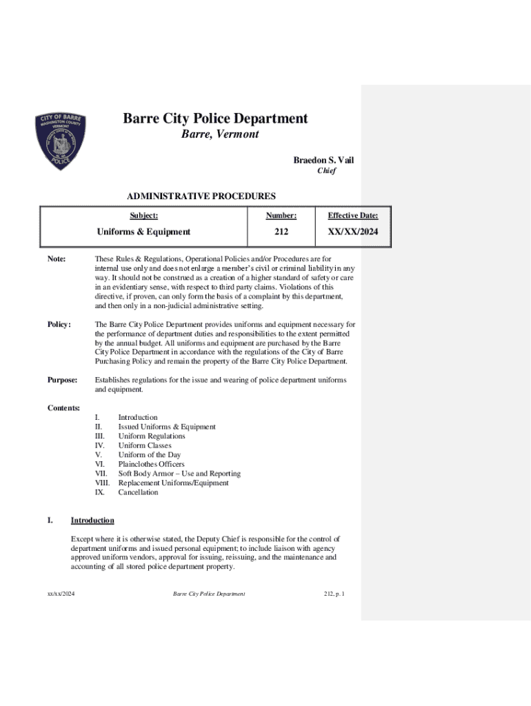 Fillable Online Update from Barre City Police Department Fax Email ...