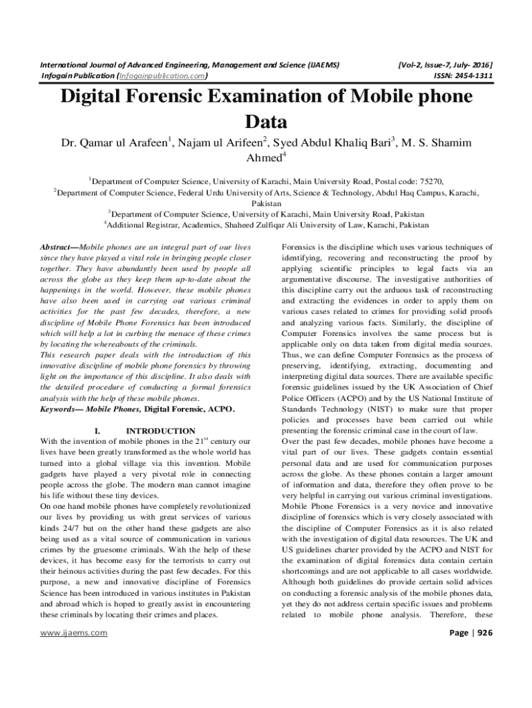 Fillable Online Digital Forensic Examination of Mobile phone Data Fax ...